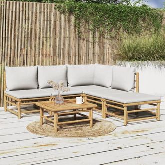 vidaXL Vidaxl - Salon de jardin 6 pcs en bambou avec coussins gris clair - Ensemble modulaire pour ext&eacute;rieur - Table 55x65cm - Confort optimal dassise