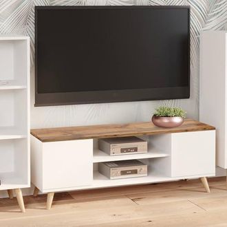 Dmora Fernsehschrank Lomza, St&auml;nder f&uuml;r Wohnzimmerfernseher, Niedriges Wohnzimmer-Sideboard, TV-St&auml;nderbasis, 155x40 h49 cm, Wei&szlig;