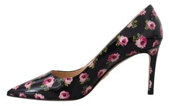 Prada Womens Floral-Print Leather Pump Black