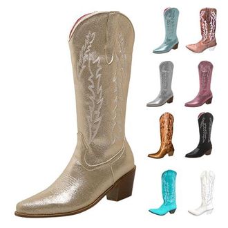 Generic Bottes de cowboy pour femme - Coupe large - Talon moyen - Style r&eacute;tro - Bout pointu - Style campagnard - Style d&eacute;contract&eacute; - Style western brod&eacute; - Cha