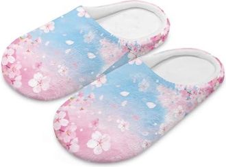Coloranimal Pantoufles dint&eacute;rieur r&eacute;utilisables en coton pour femme - Pour chambre dinvit&eacute;s - Chaussures dint&eacute;rieur tendance &agrave; bout ferm&eacute;, Fleurs de cerisier bleu