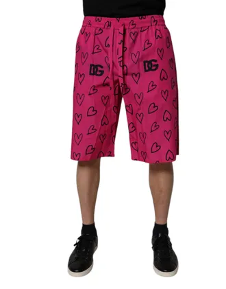Dolce & Gabbana Heart-Print Cotton Bermuda Shorts - Pink