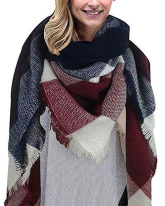 Lantch &Eacute;charpe carr&eacute;e &agrave; carreaux pour femme XXL Plaid Oversize Poncho