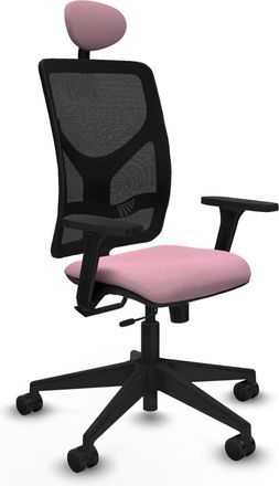 Piqueras y Crespo Drehstuhl mit 3D-Armlehnen, h&ouml;henverstellbarer Lendenwirbelst&uuml;tze und festem Kopfteil, ausgestattet mit Syncro/Traslack und Schneideschaum, Schwarz/Ro