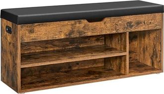 Vasagle Banc &agrave; Chaussures Rembourr&eacute;, Banc de Rangement, 3 Compartiments, Rangement Cach&eacute;, &Eacute;tag&egrave;res, pour Salon, Entr&eacute;e, Chambre, Capacit&eacute; de Charge 136 kg, Ma