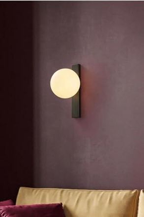 Opviq Stylish Black Wall Lamp, Metal Body & Glass Cap, 45 cm Height, 15 cm Diameter | 1 x 3.15W LED Socket, IP20 Rated | Modern Lighting for Home & Office