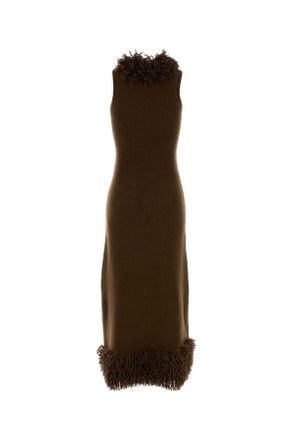 Loewe Fringed Wool Blend Dress - Brown