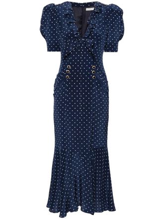 Alessandra Rich robe mi-longue &agrave; pois - Bleu