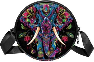 Generic Sac &agrave; bandouli&egrave;re rond pour femme, petit sac &agrave; bandouli&egrave;re ethnique indien, avec fermeture &eacute;clair, bretelles r&eacute;glables, sac &agrave; main rond d&eacute;contract&eacute; po