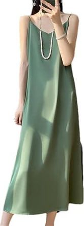 Generic Robe Longue en Satin De Soie &Agrave; Bretelles Spaghetti, Printemps-&Eacute;t&eacute;, Couleur Unie, sans Manches, Robe Sexy pour Cocktail, Plage Et Soir&eacute;e