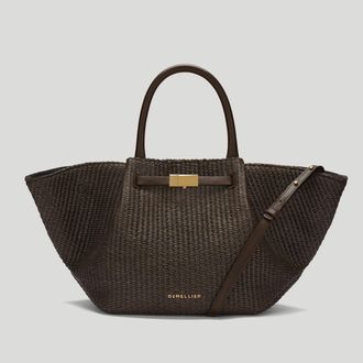 DeMellier The Midi New York Espresso Raffia & Espresso Smooth DeMellier