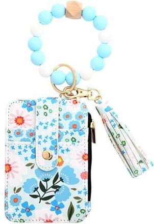 Generic Porte-monnaie, porte-cl&eacute;s &agrave; pompon, porte-cartes de poche portable | Portefeuille boh&egrave;me en cuir PU pour femmes, filles, adultes, Bleu clair1, verwijz