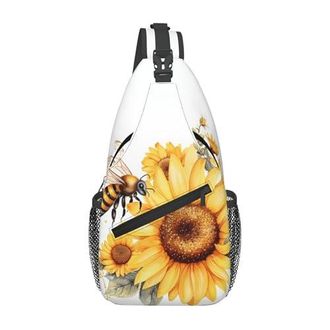 Generic Sacoche Homme Bandouliere Tournesol abeille &agrave; fleurs jaunes Durable Sac &agrave; Bandouli&egrave;re Polyester Sac &agrave; Dos De Voyage pour Randonn&eacute;e Femme Voyage
