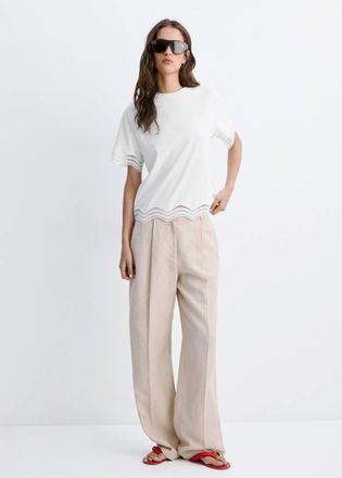 Mango Baumwoll-T-Shirt mit Details aus Lochstickerei wei&szlig; - Damen - S - MANGO