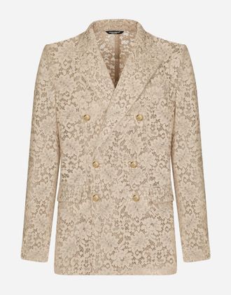 Dolce & Gabbana Zweireihige Jacke Aus Kordelspitze - Mann Anz&uuml;ge Und Blazer Beige 52