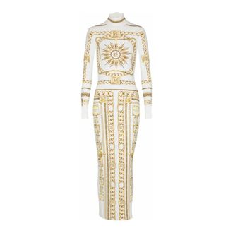 Balmain Femme, Robes, Jaune, Taille: 40 FR Longue robe moulante imprim&eacute;e avec motif Foulard