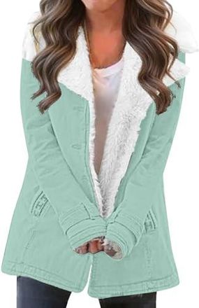 Generic Veste dhiver chaude en polaire Sherpa doubl&eacute;e de grande taille avec revers boutonn&eacute;, manteau dext&eacute;rieur en composite tendance pour femme, vert clair, 