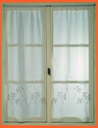 HOME MAISON 812420 Fenstervorhänge, 2 Stück, Bestickt, Blütenmotiv, Polyester, 0,2 x 060 x 160 cm, elfenbeinfarben