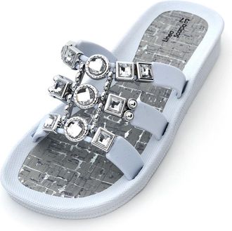 Linea Scarpa Damen Badeschuhe Thasos - Badepantolette f&uuml;r Frauen mit Glitzer Perlen Dekor - f&auml;llt klein aus - wei&szlig;, 40