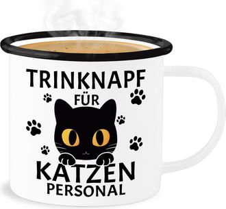 Shirtracer Emaille Becher Blechbecher - Tassen - Trinknapf f&uuml;r Katzenpersonal Tasse mit Spruch Katze lustig I Katzenliebhaber Geschenk f&uuml;r Katzenmamas Geschenke 