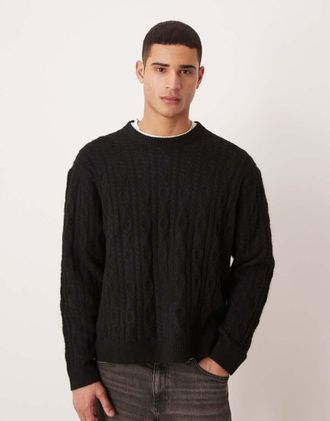 Abercrombie & Fitch Pull en maille torsad&eacute;e - Noir