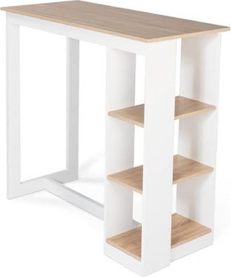 IDMarket Table de Bar Barth 2 &agrave; 4 Personnes ajour&eacute;e Bois Blanc et Plateau fa&ccedil;on h&ecirc;tre
