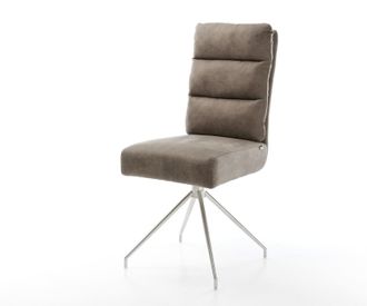 DELIFE Esszimmerstuhl Pela-Flex Mikrofaser Taupe Vintage Kreuzgestell konisch Edelstahl Taschenfederkern, Esszimmerst&uuml;hle