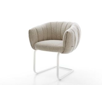 DELIFE Freischwinger Jada-Flex Webstoff Soft Beige Freischwinger flach Wei&szlig; Taschenfederkern, Esszimmerst&uuml;hle