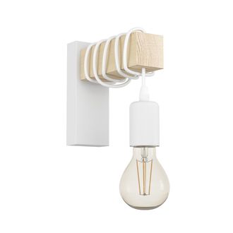 Eglo Wandlampe Townshend, 1 flammige Vintage Wandleuchte im Industrial Design, Retro Lampe aus Stahl und Holz, Farbe: Wei&szlig;, braun, Fassung: E27