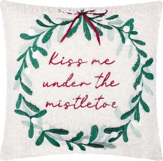 furn. Mistelzweig-Kranz-Kissenbezug - Bouclé-bestickter Weihnachts-Mistelzweig-Bezug mit Samtrückseite (Mehrfarbig - 45x45cm)