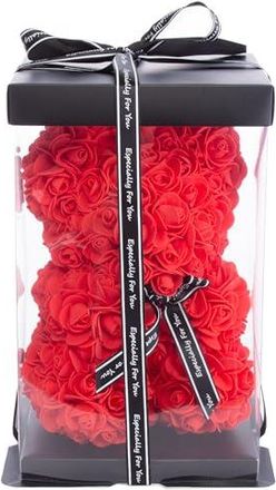 Brandsseller Ourson en Roses Artificielles 25x16 cm - Ourson Décoratif en Fleurs de Soie, Cadeau Romantique pour Saint-Valentin, Anniversaire, Mariage - Inclus Cof