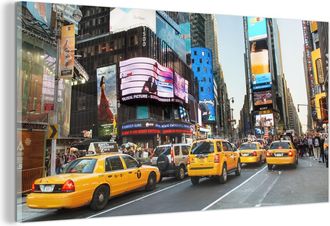 MuchoWow Glasbild Glasfoto Wandbild Bilder Deko 80x40 cm New York - Taxi - Gelb