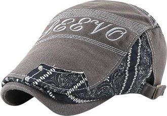 Feoya Casquette Plate Homme Béret Coton Chapeau Gavroche Newsboy Casquette Broderie Gatsby Réglable Vintage Été Casquettes Souples Basque Respirant Lettre I