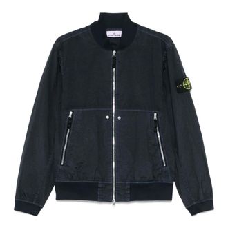 Stone Island Gerippte Jacke mit Rei&szlig;verschluss - - Jackets - Herren - Blau - XL
