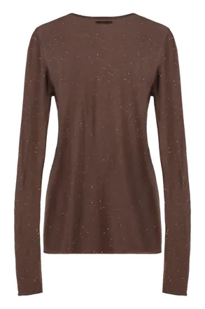 Pinko Womens Sequin Long Sleeve Top Pico Olive Brown Wool Tops