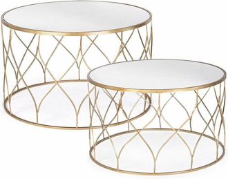BIZZOTTO Bizzotto - Set mit 2 runden Couchtischen Elenor aus robustem Stahl mit Glasplatte f&uuml;r den Au&szlig;enbereich und Garten