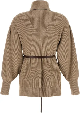 Brunello Cucinelli English Half-Ribbed Virgin Wool Cardigan - Beige