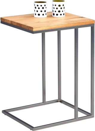 Beauty.Scouts Beistelltisch Flori 2, Wildeiche massiv, Metall Edelstahloptik, 38 x 62,5 x 43 cm, Wohnzimmertisch, Ablagetisch, Couchtisch