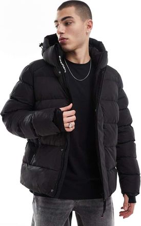 Superdry Sport-Steppjacke aus Mikrofaser in Schwarz mit Kapuze