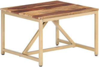 Les Tendances Table basse bois massif clair et pieds métal doré Antem 60cm
