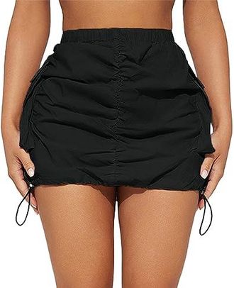 Generic Jupes de carnaval pour femmes, nouvelles robes 2025, jupe cargo décontractée dété taille haute, jupe froncée, cordon de serrage latéral avec poche, ju