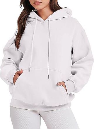 Generic Veste de Sport Femme Hiver Couleur Unie Sans Fermeture &Eacute;clair Manches Longues Grandes Tailles Pull Femme, Blanc., XXL