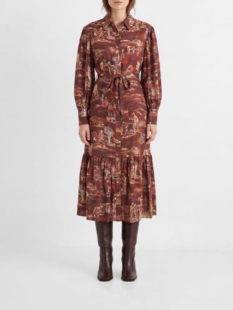 Alemais Robe chemise midi Ezra en soie &agrave; imprim&eacute; graphique avec ceinture
