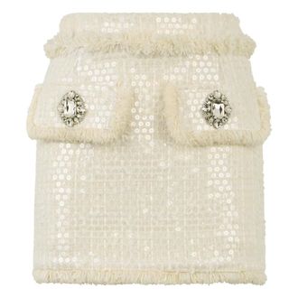Philipp Plein Femme, Jupes, Blanc, Taille: 38 FR Tweed Mini Skirt Paillettes