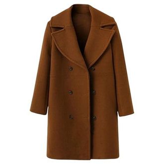 Generic Manteau &agrave; double boutonnage pour femme - Veste dhiver &agrave; manches longues et revers mi-cuisse, marron, L