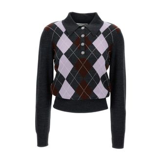 Self Portrait Femme, Pulls, Gris, Taille: 42 FR Pull Polo Losanges