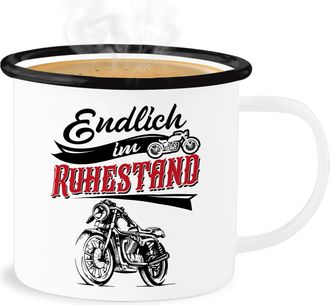 Shirtracer Emaille Becher Blechbecher - Rentner - Tassen - Endlich im Ruhestand - 300 ml - Weiß Schwarz - kollegen abschied rente biker tasse retirement in zum r