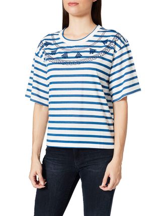 Looks by Wolfgang Joop Damen blau/beige gestreift T-Shirt, Normal