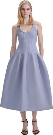 Self Portrait Femme, Robes, Bleu, Taille: 40 FR Ribbed Knit Diamante Midi Dress