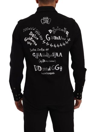 Dolce & Gabbana Mens Black Slim Cotton Denim Stretch Shirt